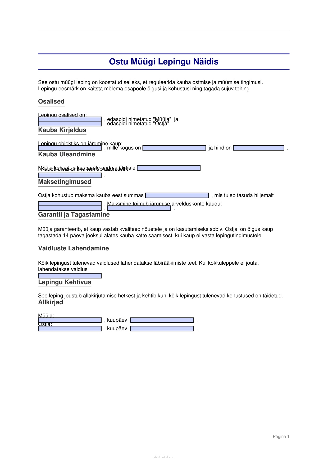 Ostu Müügi Leping Näidis | WORD ja PDF tasuta